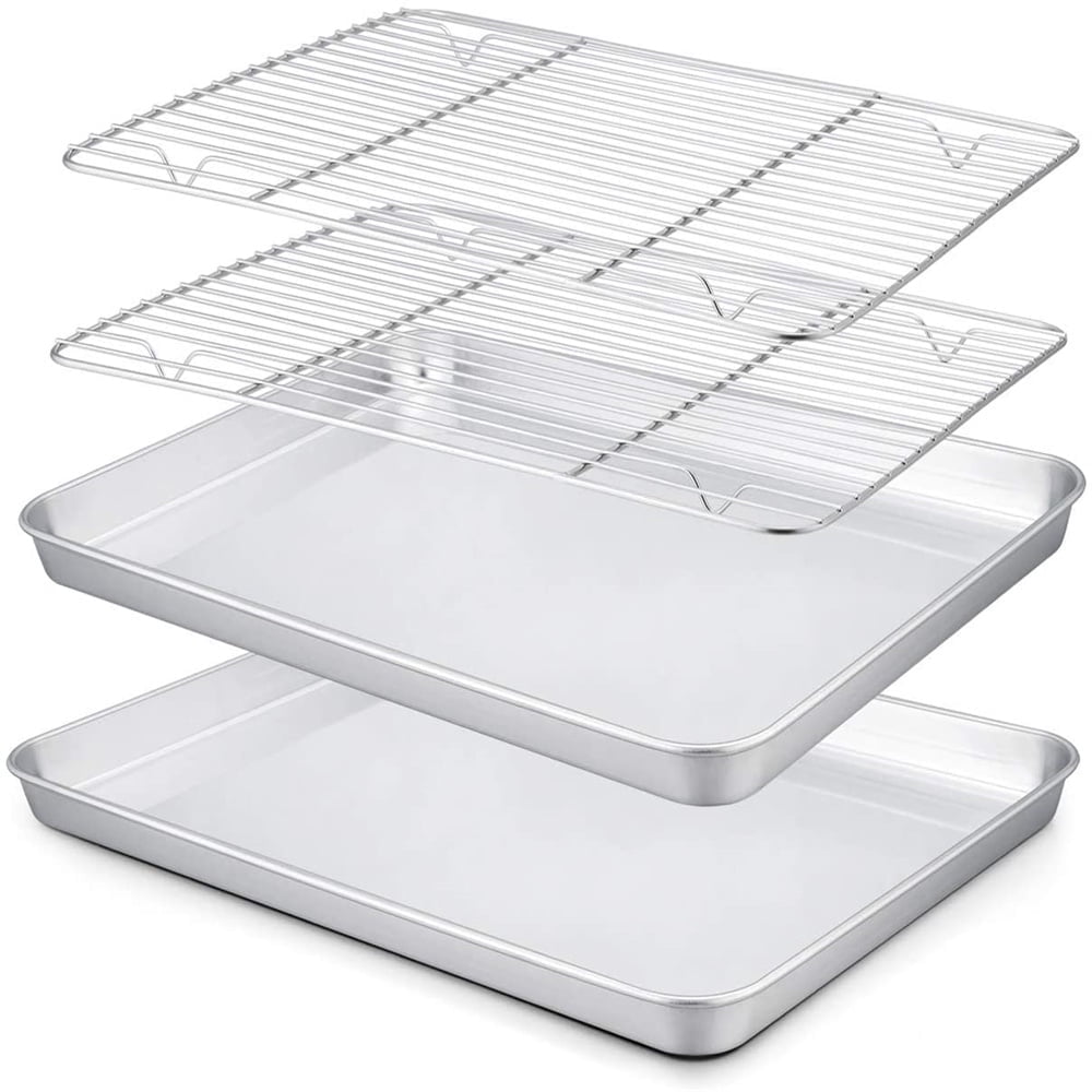Casewin Baking Pan with Rack Set 4, Stainless Steel Toaster Oven Baking ...