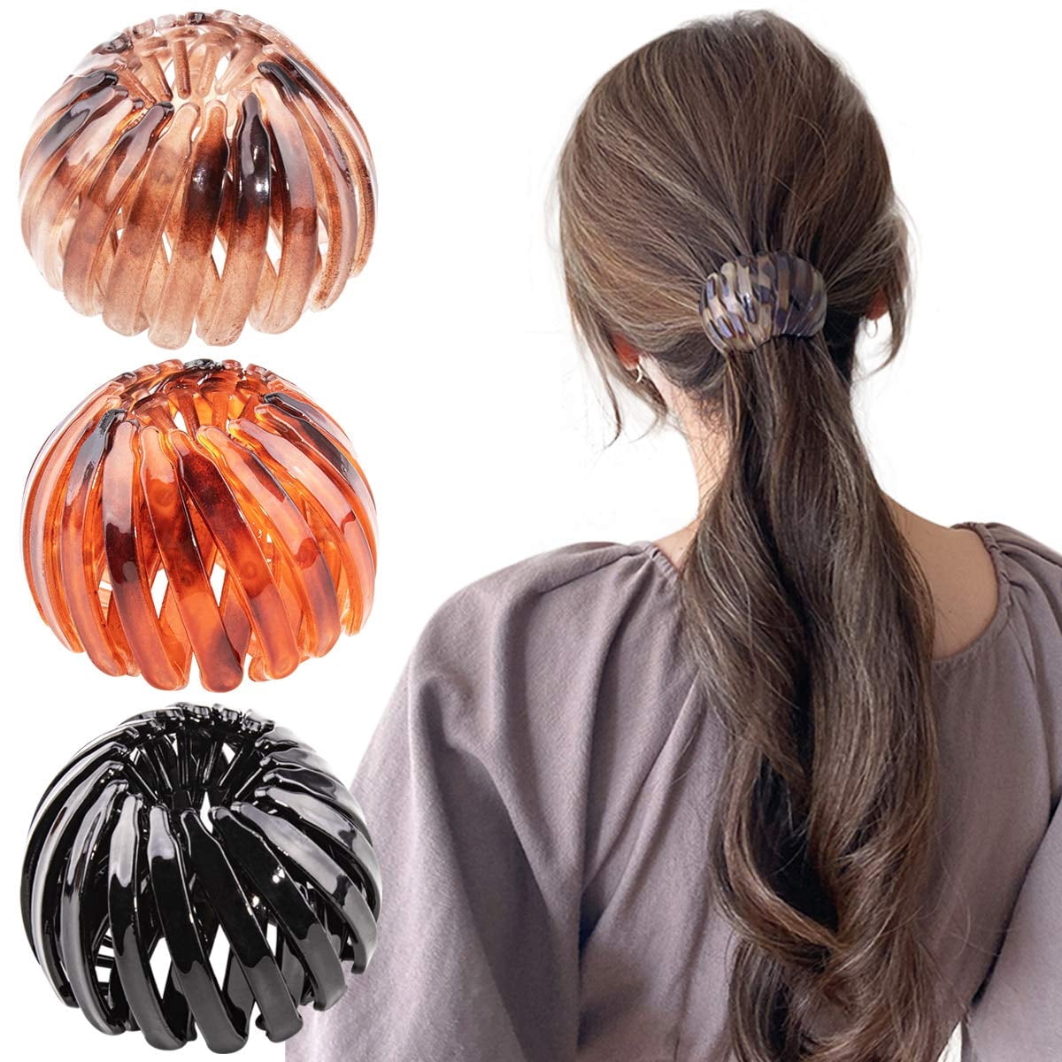 Casewin Bun Maker Clip, 3 Pcs Bird Nest Hair Clips, Expandable Ponytail ...