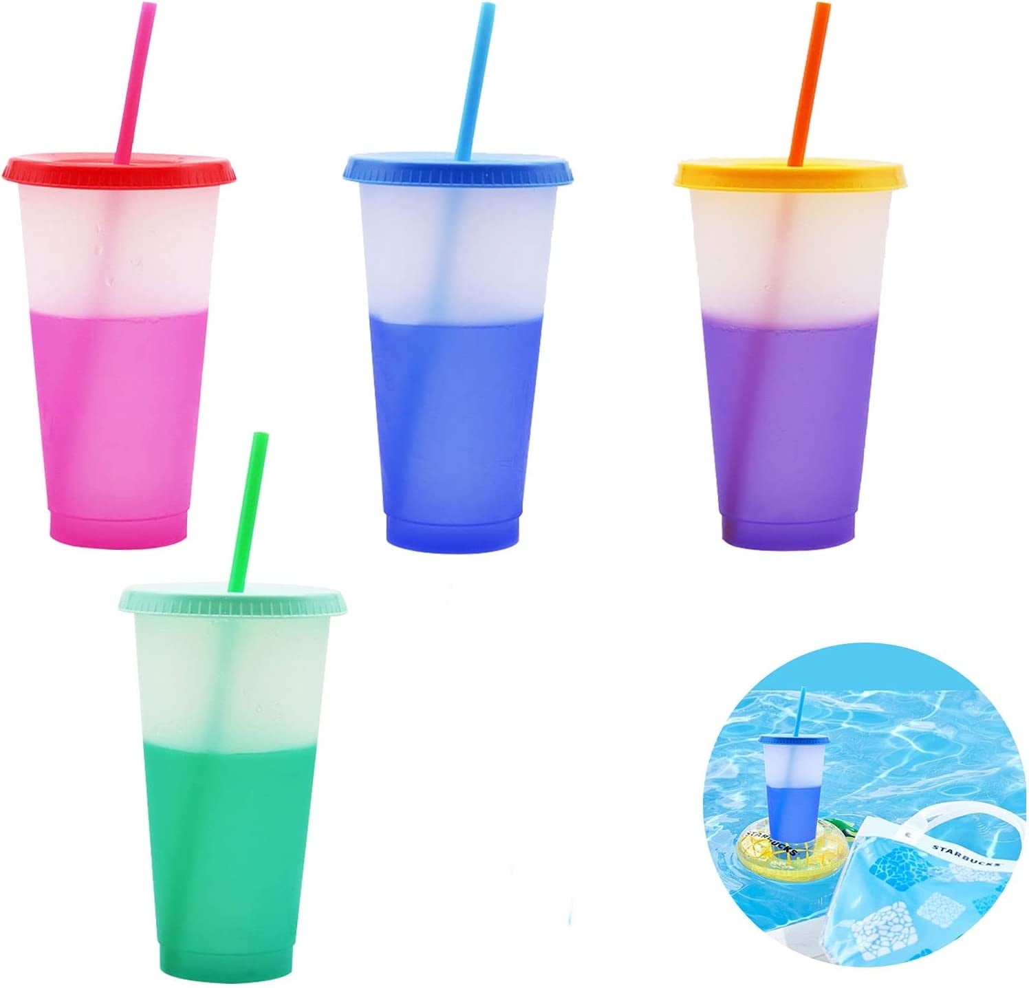 Casewin Color Changing Cups, 24oz Reusable Plastic Cups with Lids and ...