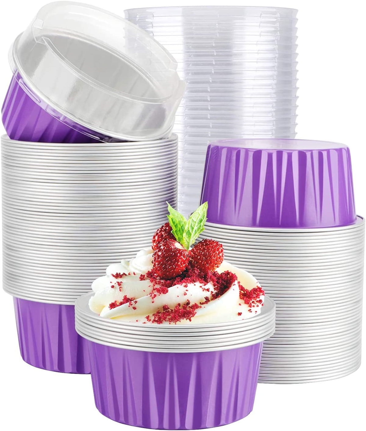 Casewin Cupcake Liners with Dome Lids 50 Pack,Free-Air 5oz Aluminum ...