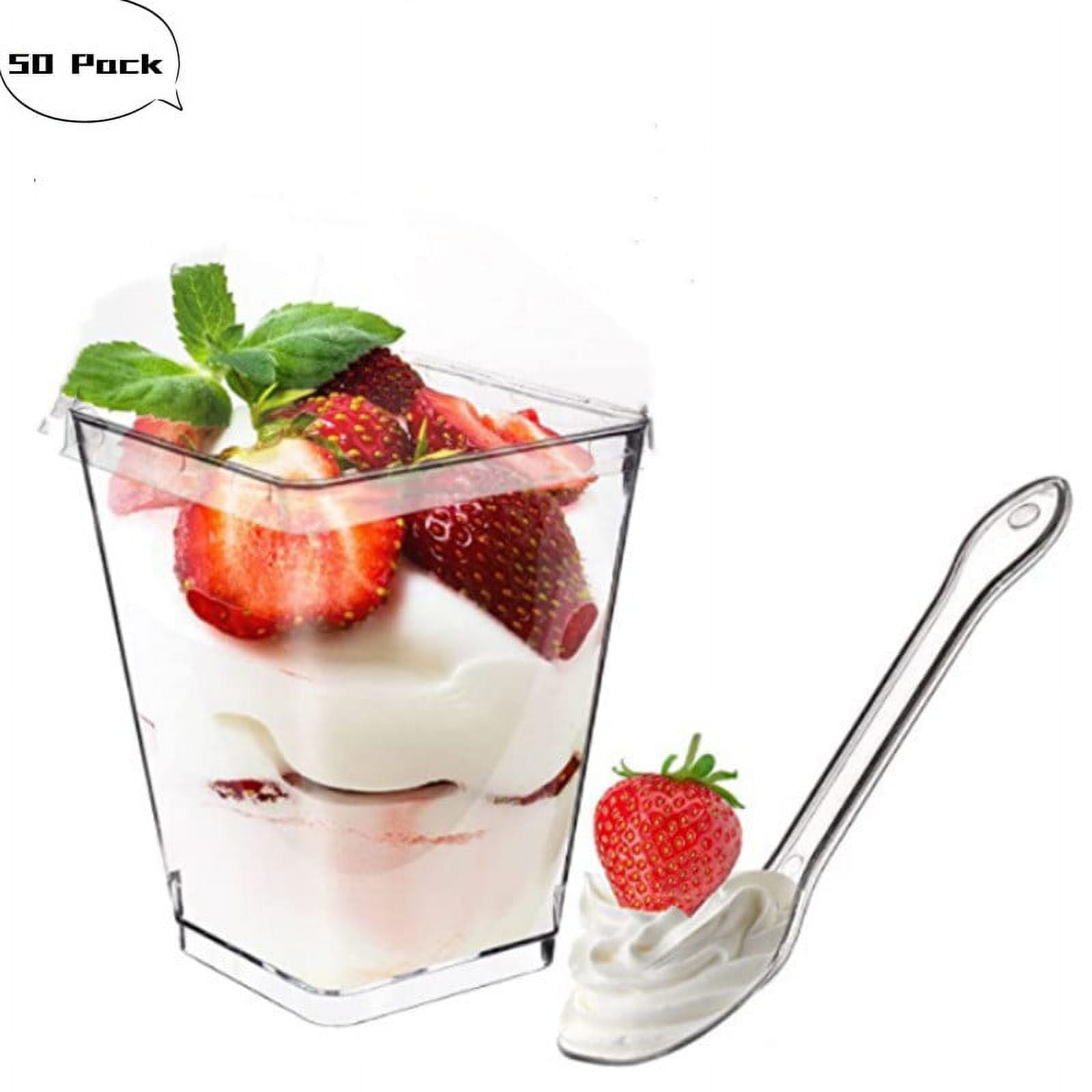 Casewin Dessert Cups with Spoons Clear Square Plastic Mini Cube 2oz ...