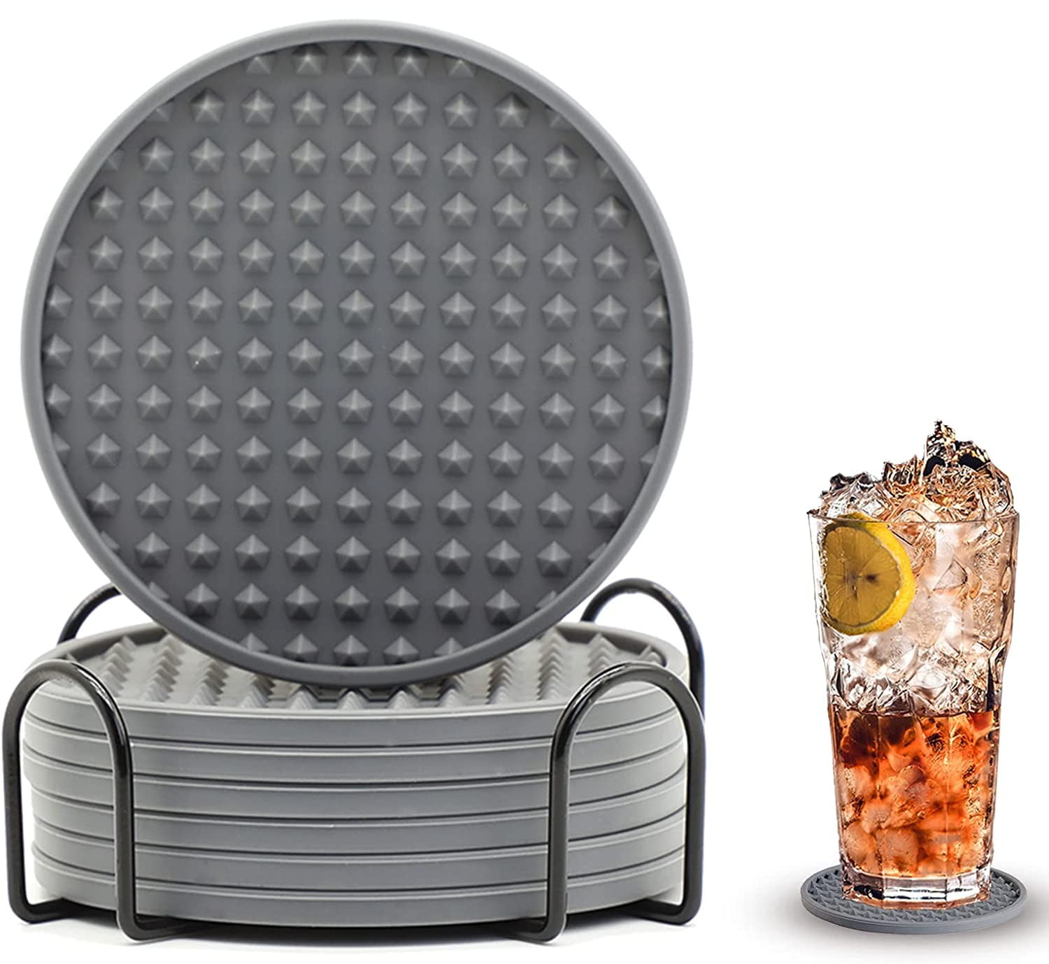 Casewin Drink Coasters Set of 6 with Holder, Silicone Coasters Tabletop ...