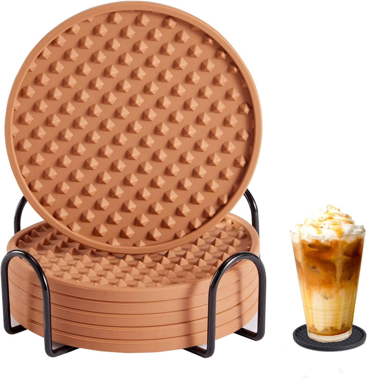 Casewin Drink Coasters Set of 6 with Holder, Silicone Coasters Tabletop ...