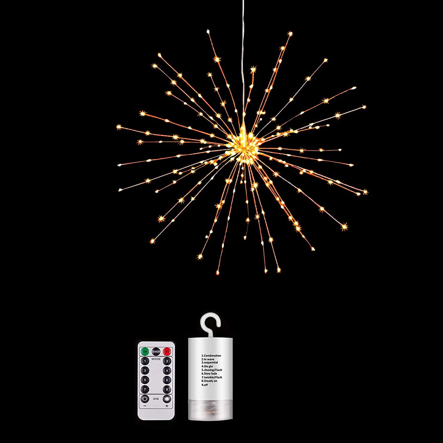 Casewin Firework Lights 180 LED Copper Wire Starburst Light, 8 Modes ...