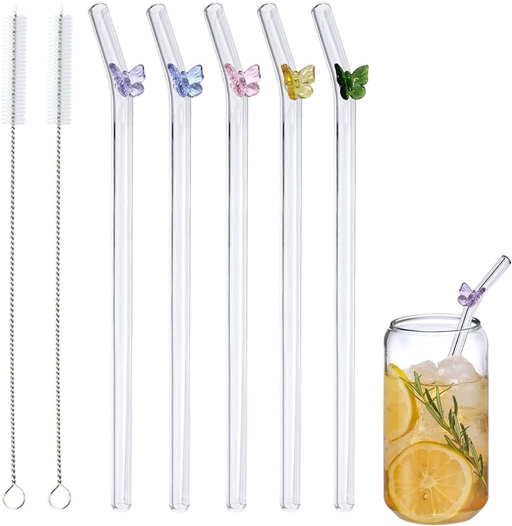 Casewin Glass Straws Reusable Bent Glass Straws Shatter Resistant ...