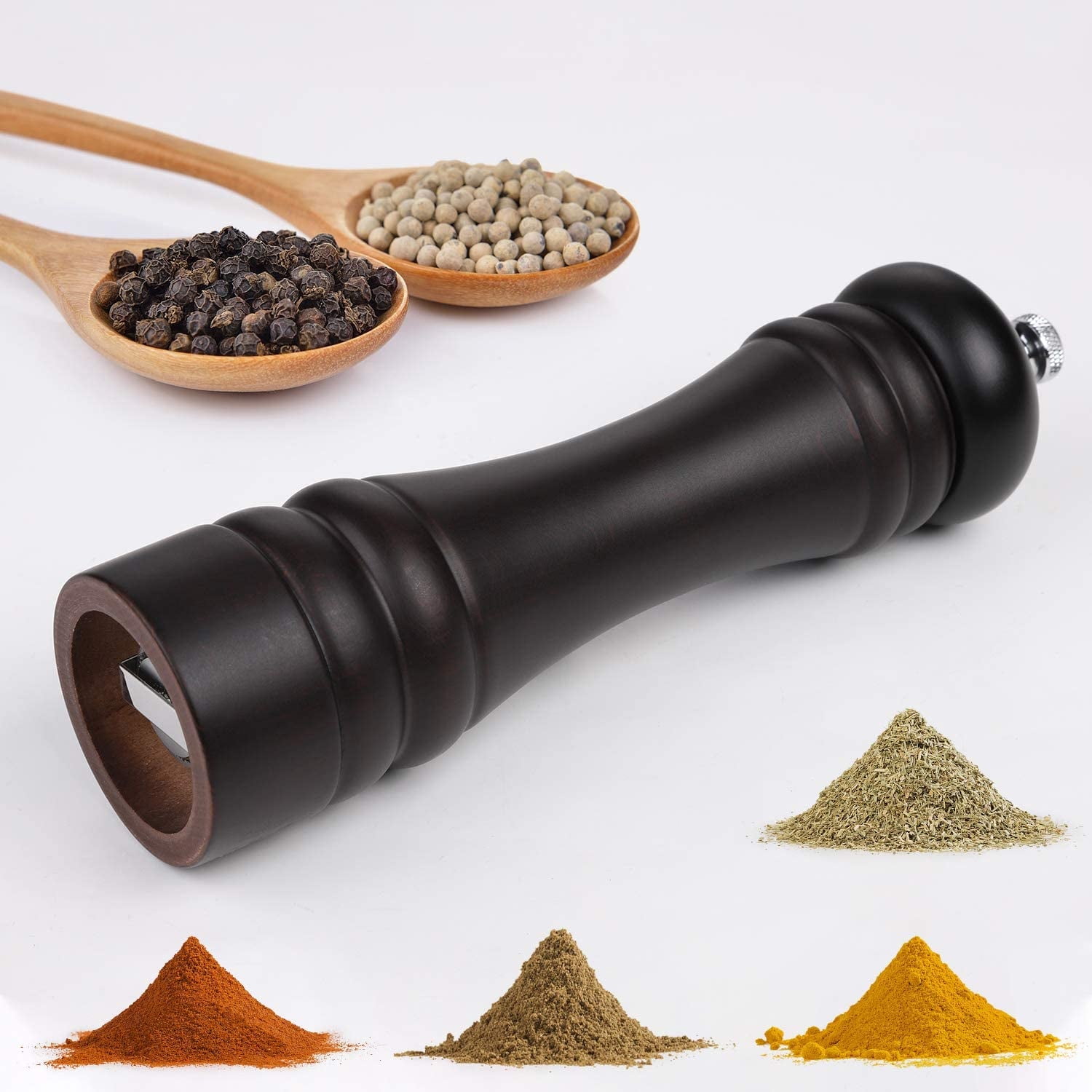 Black Pepper Mill Grinder Refillable, Casewin Wood Pepper Mills with ...