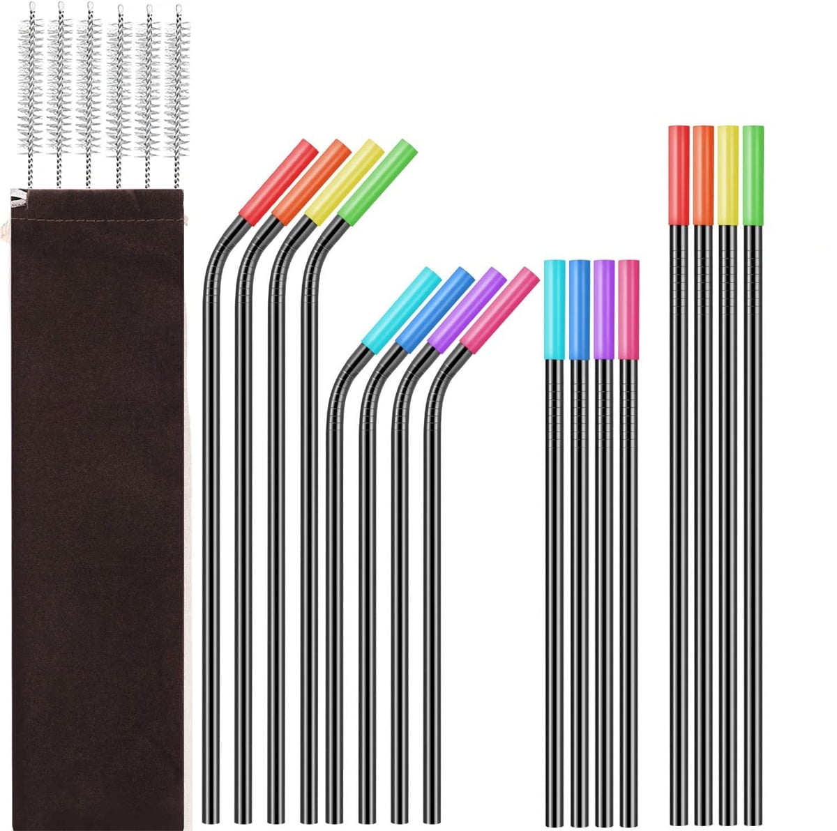 Casewin Reusable Straws Set, 16 Pack Different Size Stainless Steel ...