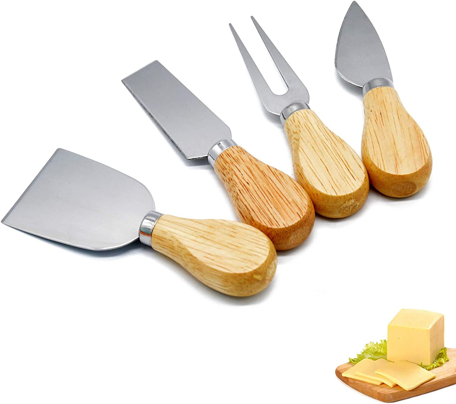 Cheese Knives with Bamboo Wood Handle,Casewin Set of 4 Steel Stainless ...