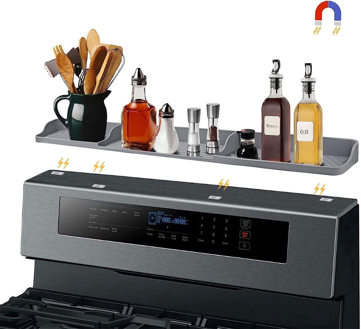 Casewin Silicone Magnetic Stove Top Shelf, 30" Length Spice Rack ...