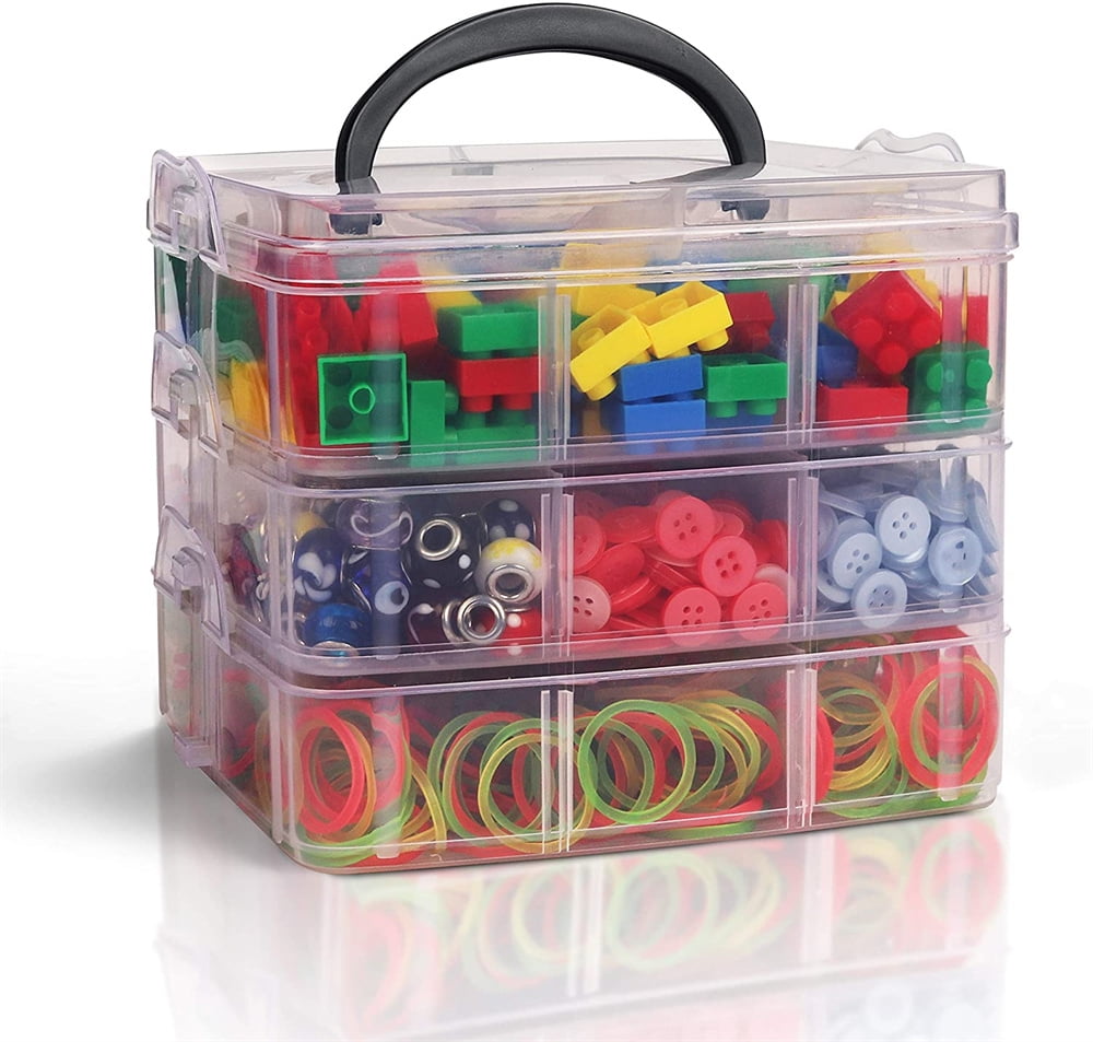 Casewin Stackable Craft Organizer Box, 3-Layer Small Storage Container ...