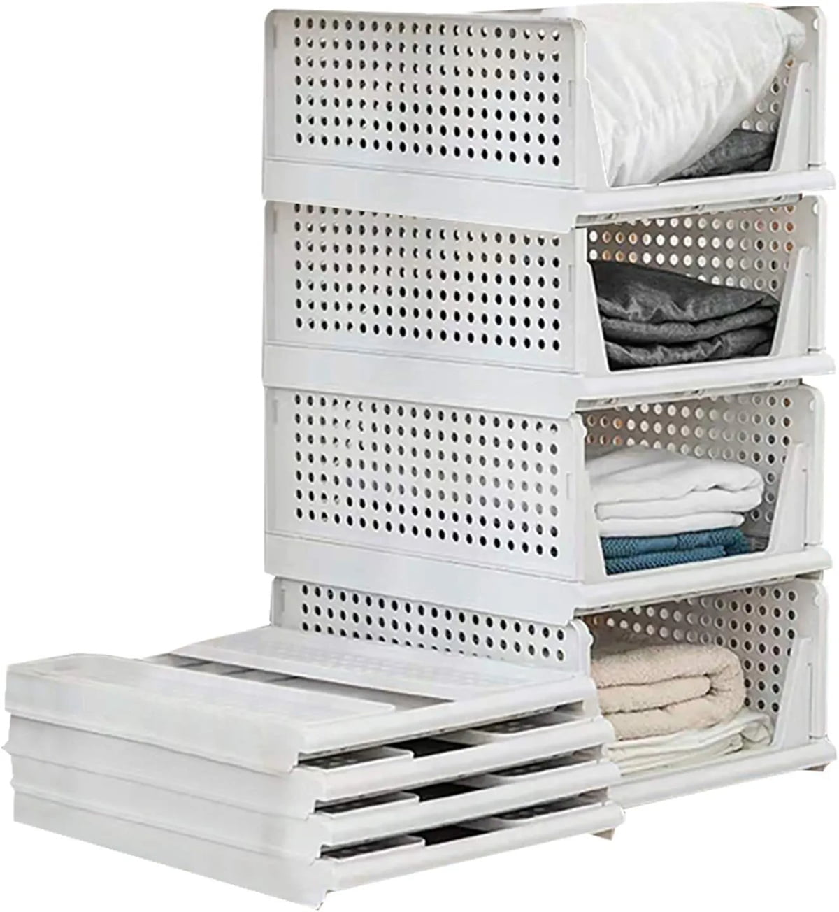 Casewin Stackable Plastic Storage Basket-Foldable Closet Organizers and ...