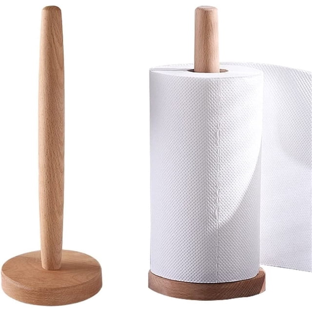 Casewin Beech Wood Paper Towel Holder, Bathroom Roll Storage Organizer ...