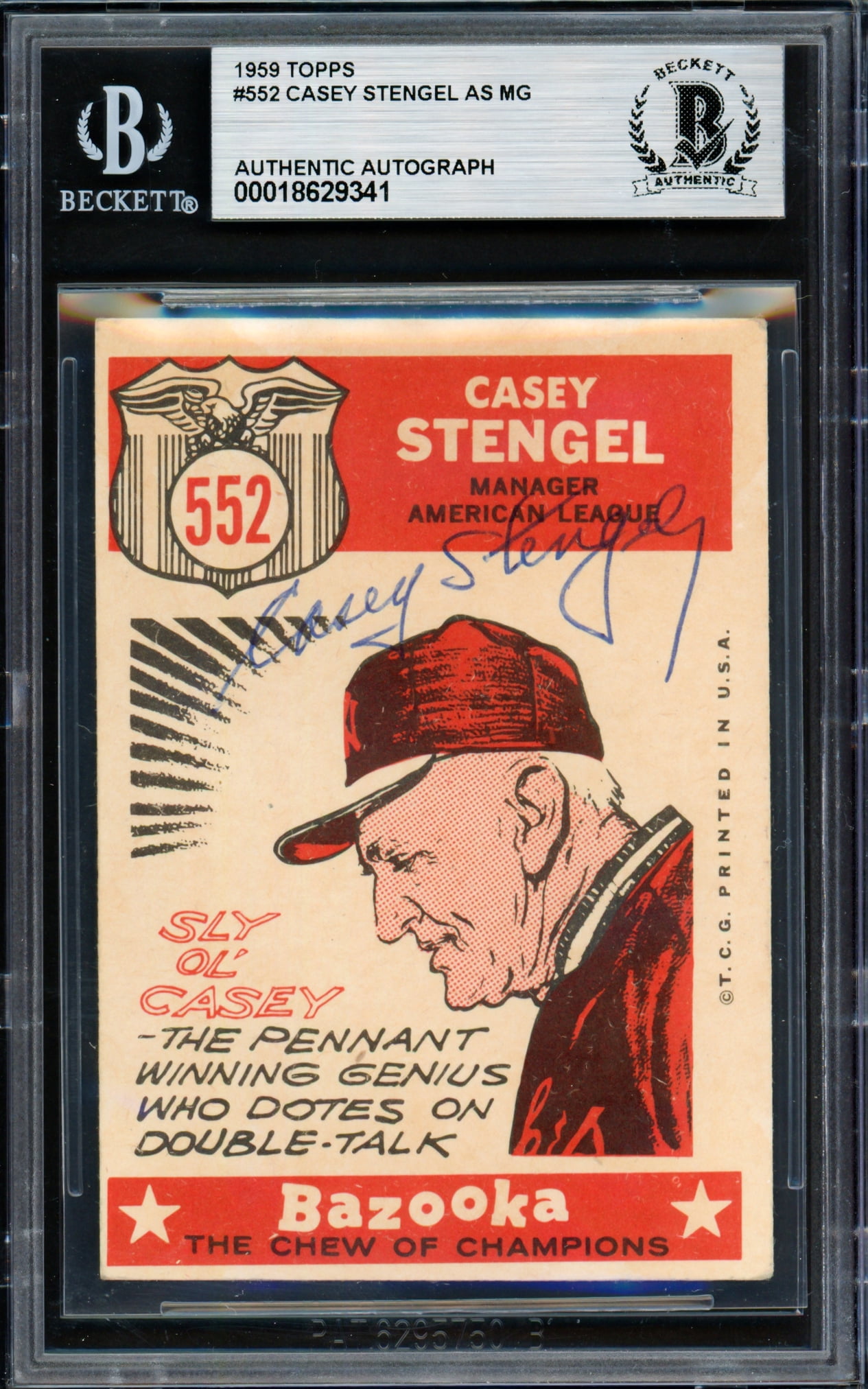 Casey Stengel Autographed 1959 Topps Card #552 New York Yankees (Signed ...