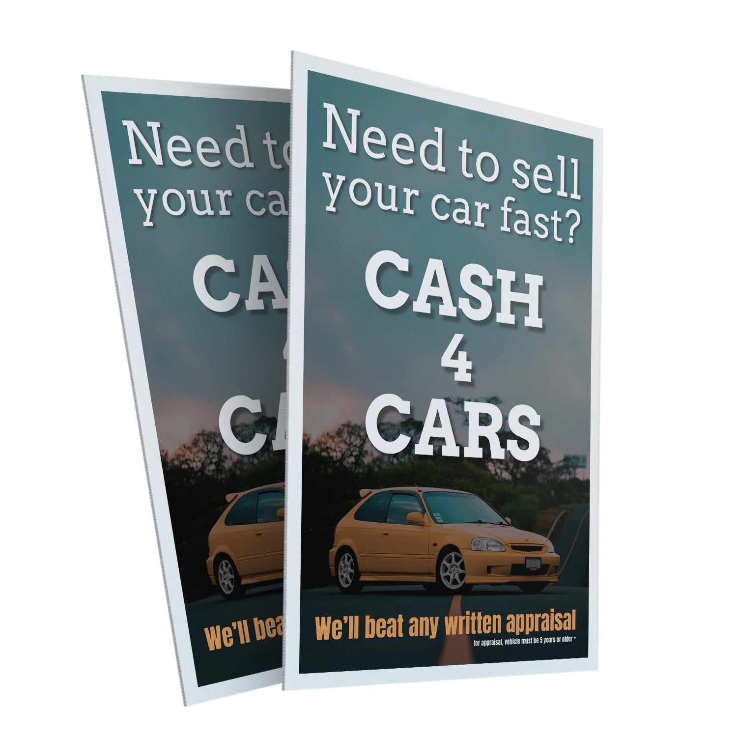 Cash 4 Cars (2-Pack) 24 Inch x 36 Inch Plastic Signs | Sign Insert 4mm ...