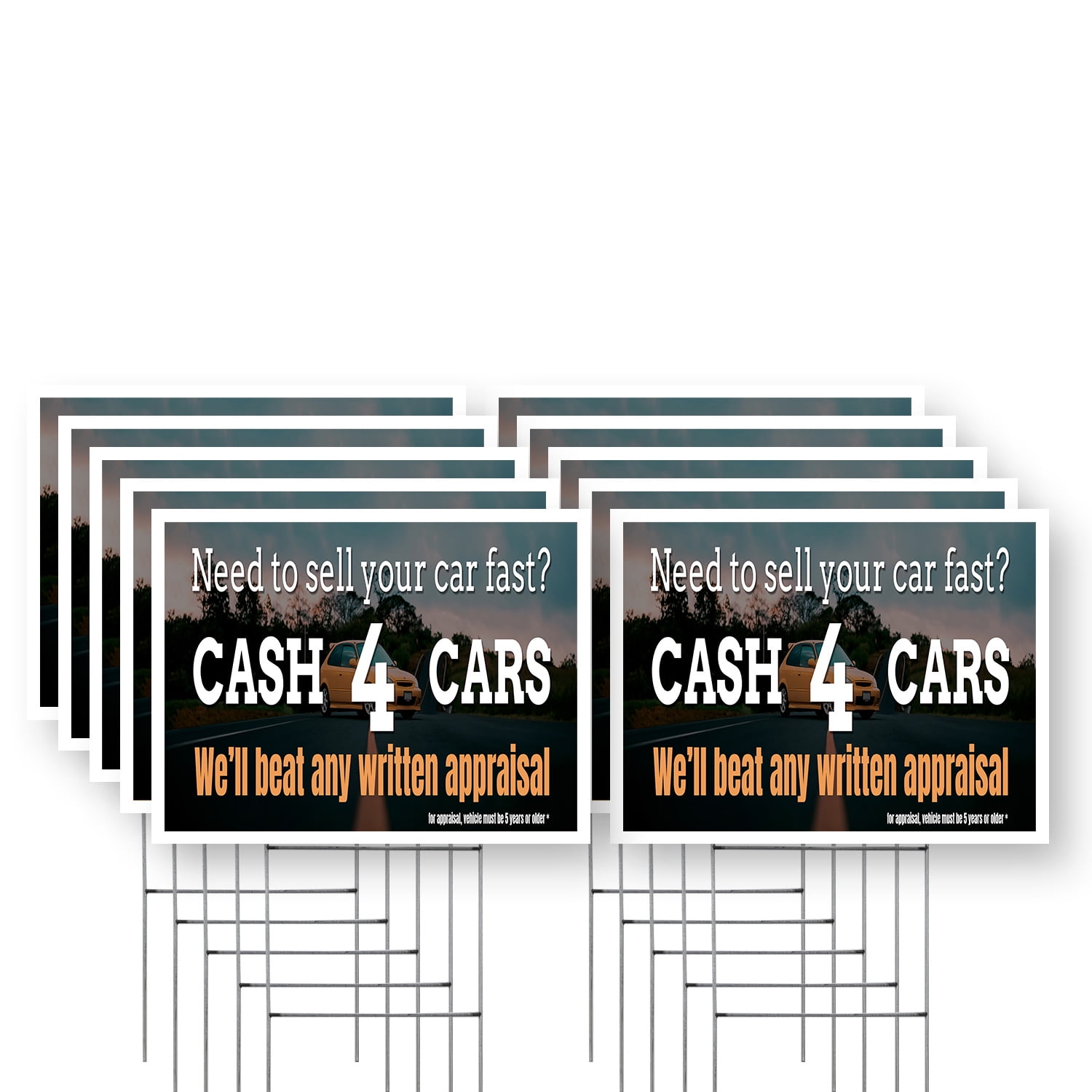 Cash 4 Cars Yard Sign 10 Pack of 18 Inch x 24 Inch Double Sided ...