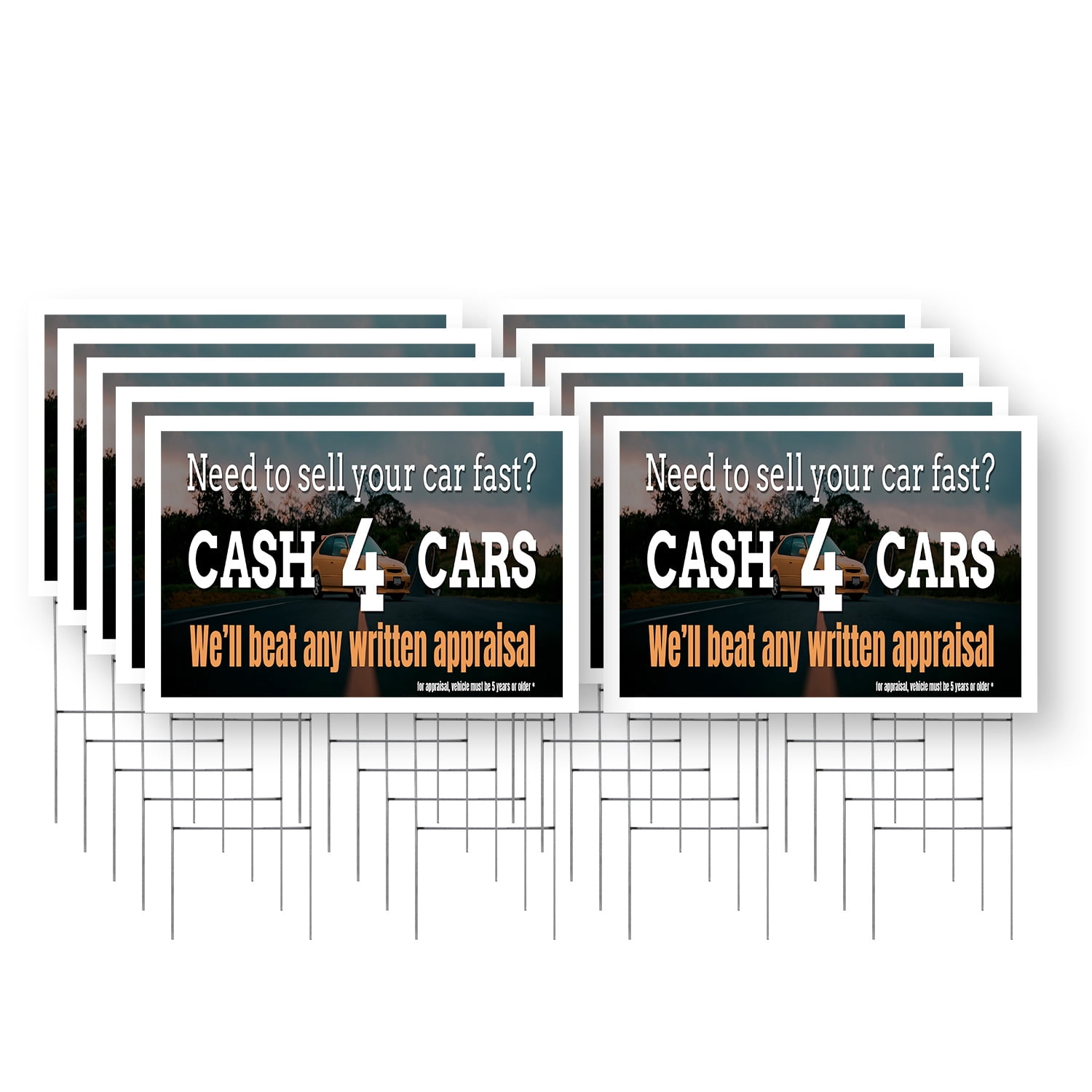 Cash 4 Cars Yard Sign 10 Pack of 24 Inch x 36 Inch Single Sided ...
