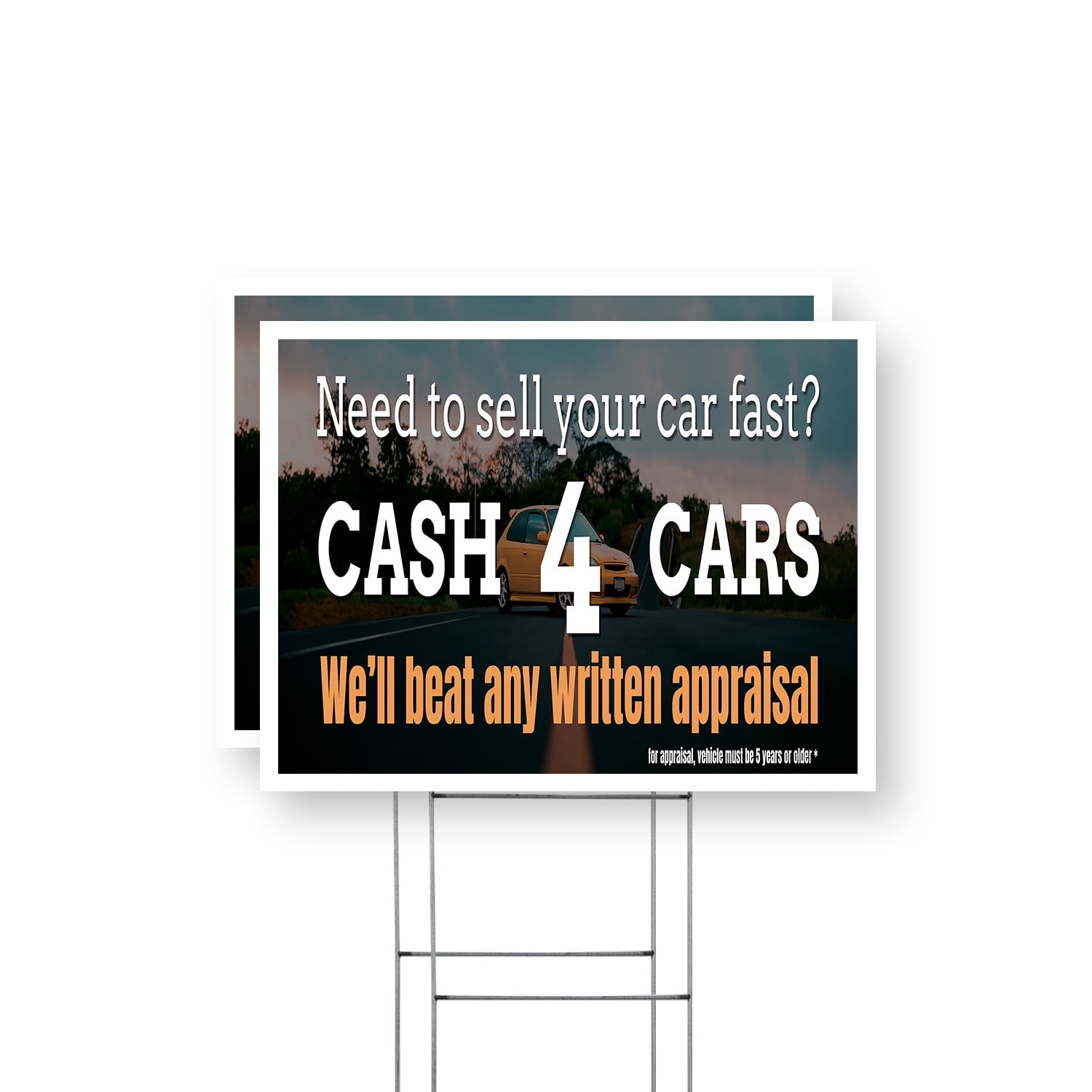 Cash 4 Cars Yard Sign 2 Pack of 12 Inch x 16 Inch Double Sided ...