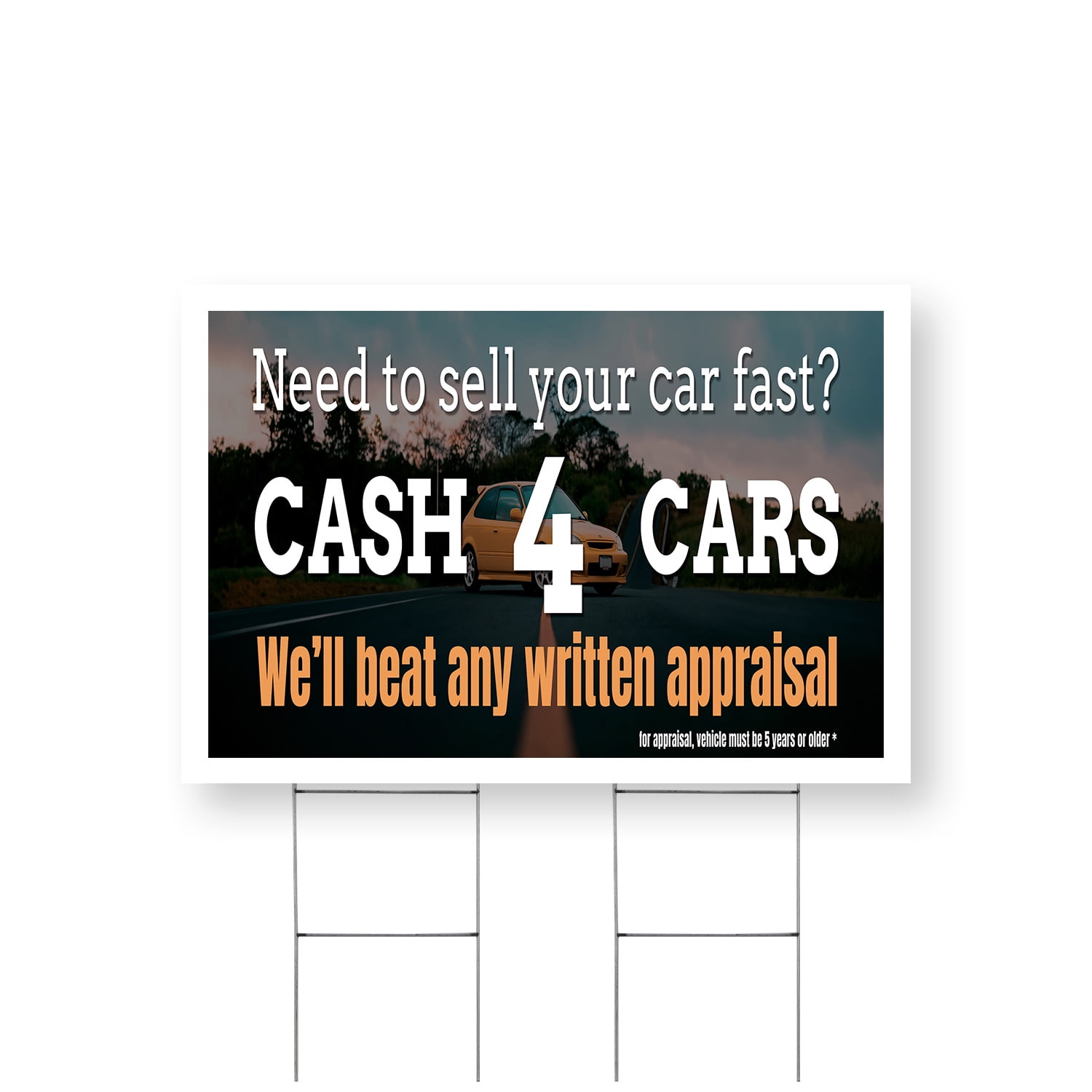 Cash 4 Cars Yard Sign 24 Inch x 36 Inch Single Sided Weatherproof Heavy ...