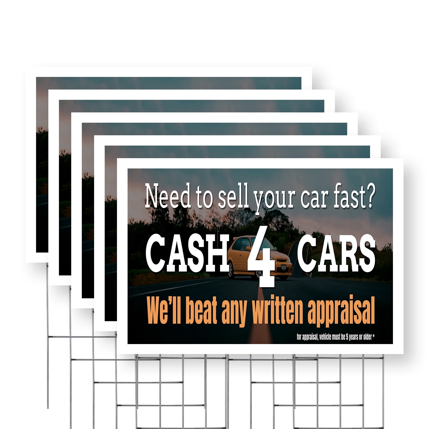 Cash 4 Cars Yard Sign 5 Pack of 24 Inch x 36 Inch Single Sided ...