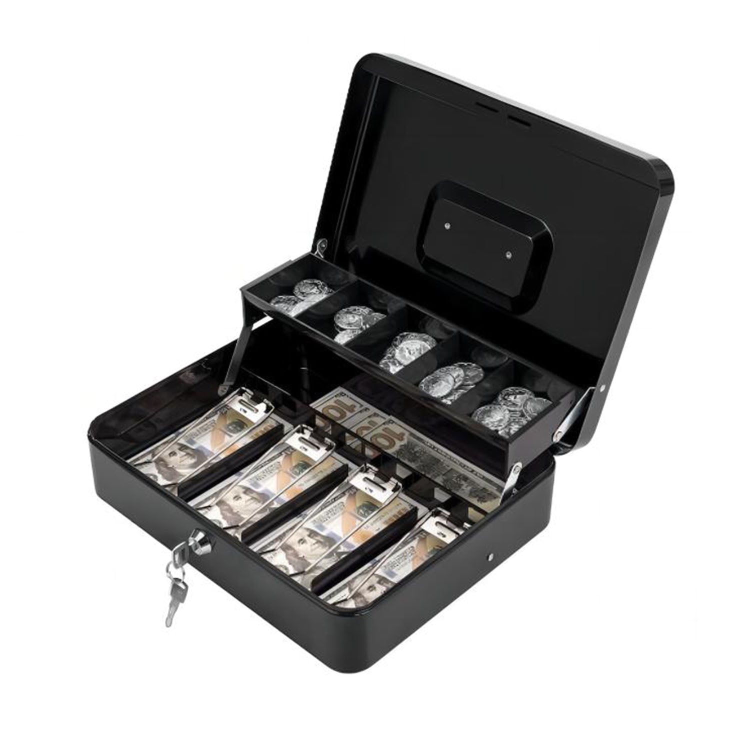 Secure Steel Cash Box with Lock, 12.21" x 9.85" x 3.94" - Walmart.com