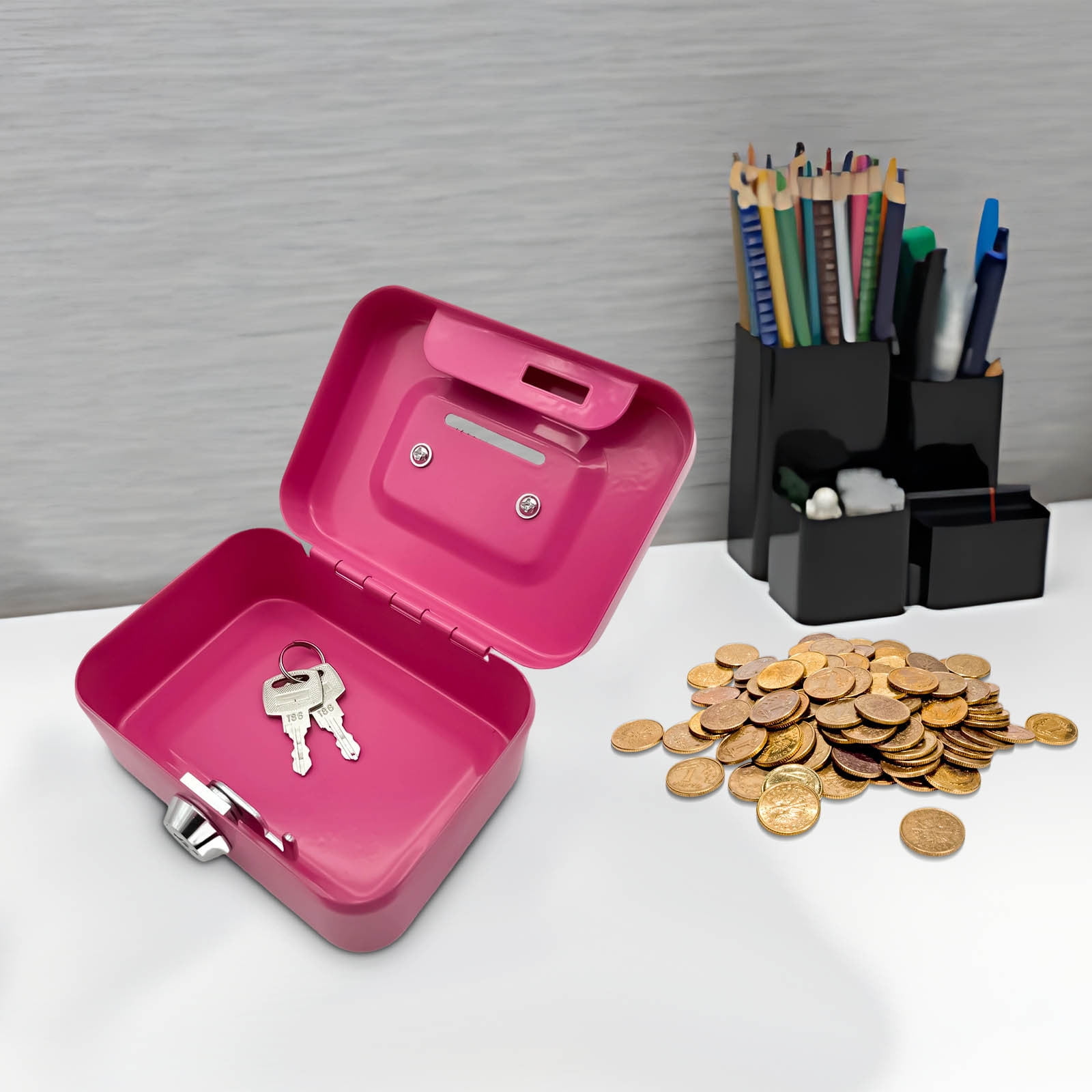 Cash Box with Money Tray Large Money Box with Lock Metal Safe Box for ...