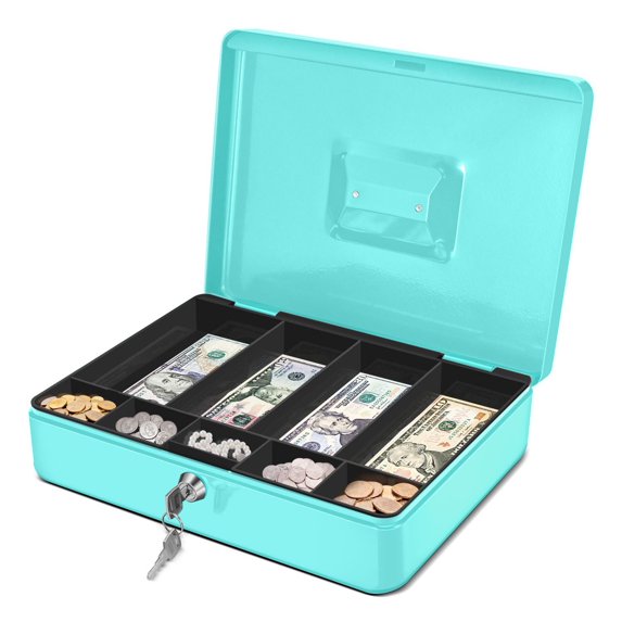 Cash Box with Money Tray and Lock - Metal Cash Box for Small Businesses ...