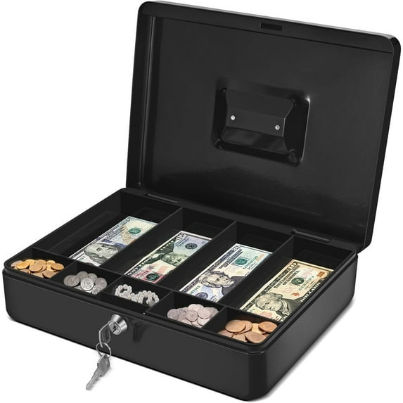 Cash Box with Money Tray and Lock - Metal Cash Box for Small Businesses ...
