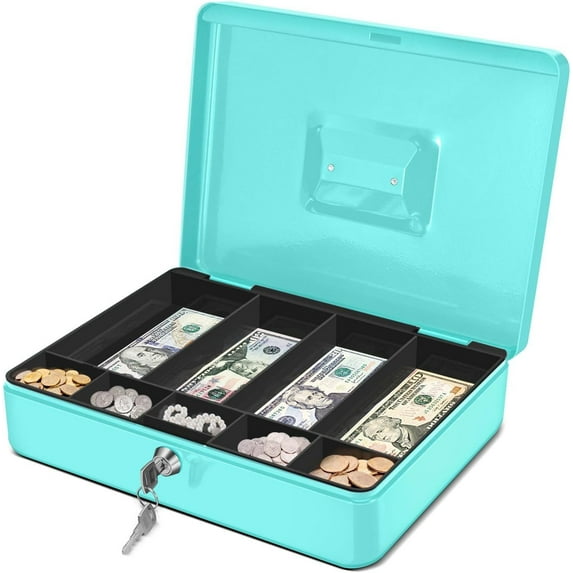 Cash Box with Money Tray and Lock - Metal Cash Box for Small Businesses ...