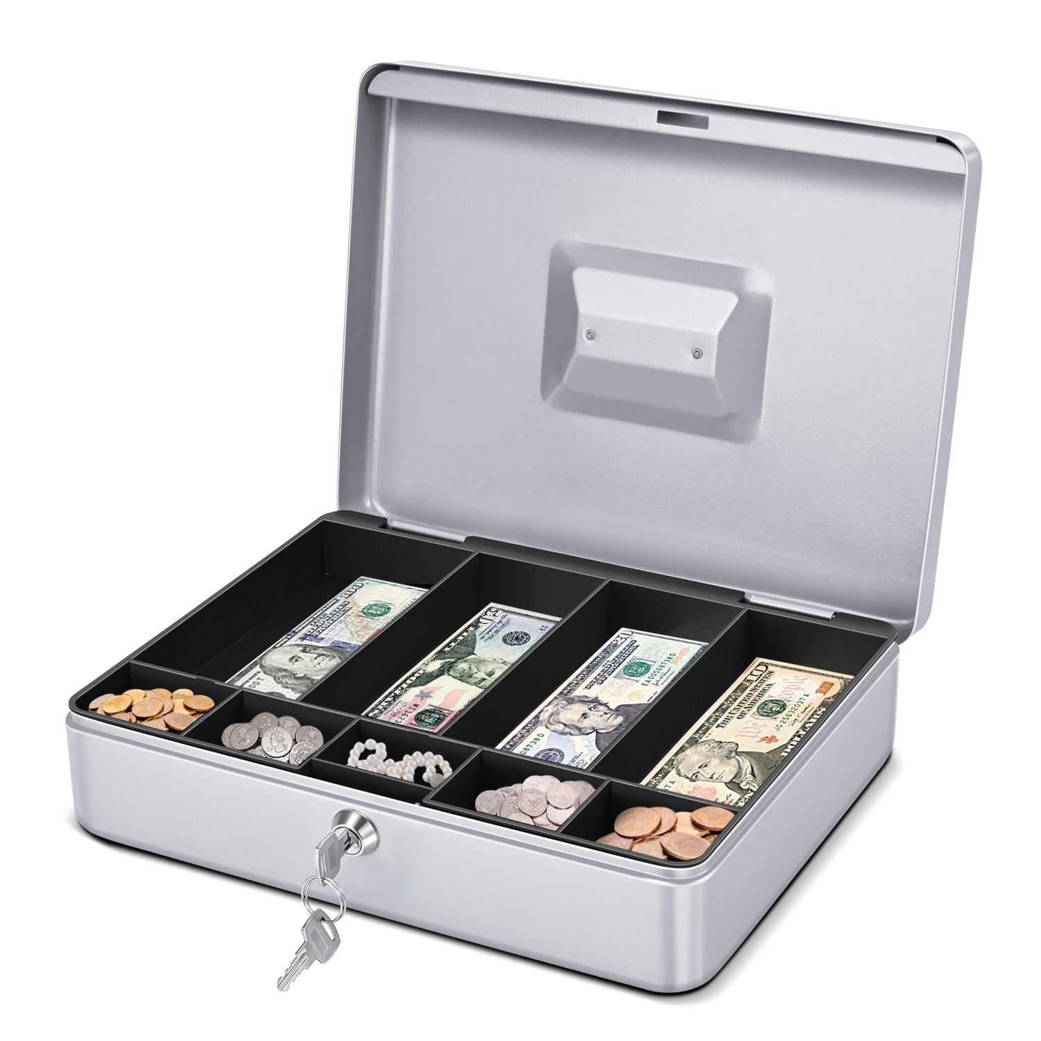 Cash Box with Money Tray and Lock - Metal Cash Box for Small Businesses ...