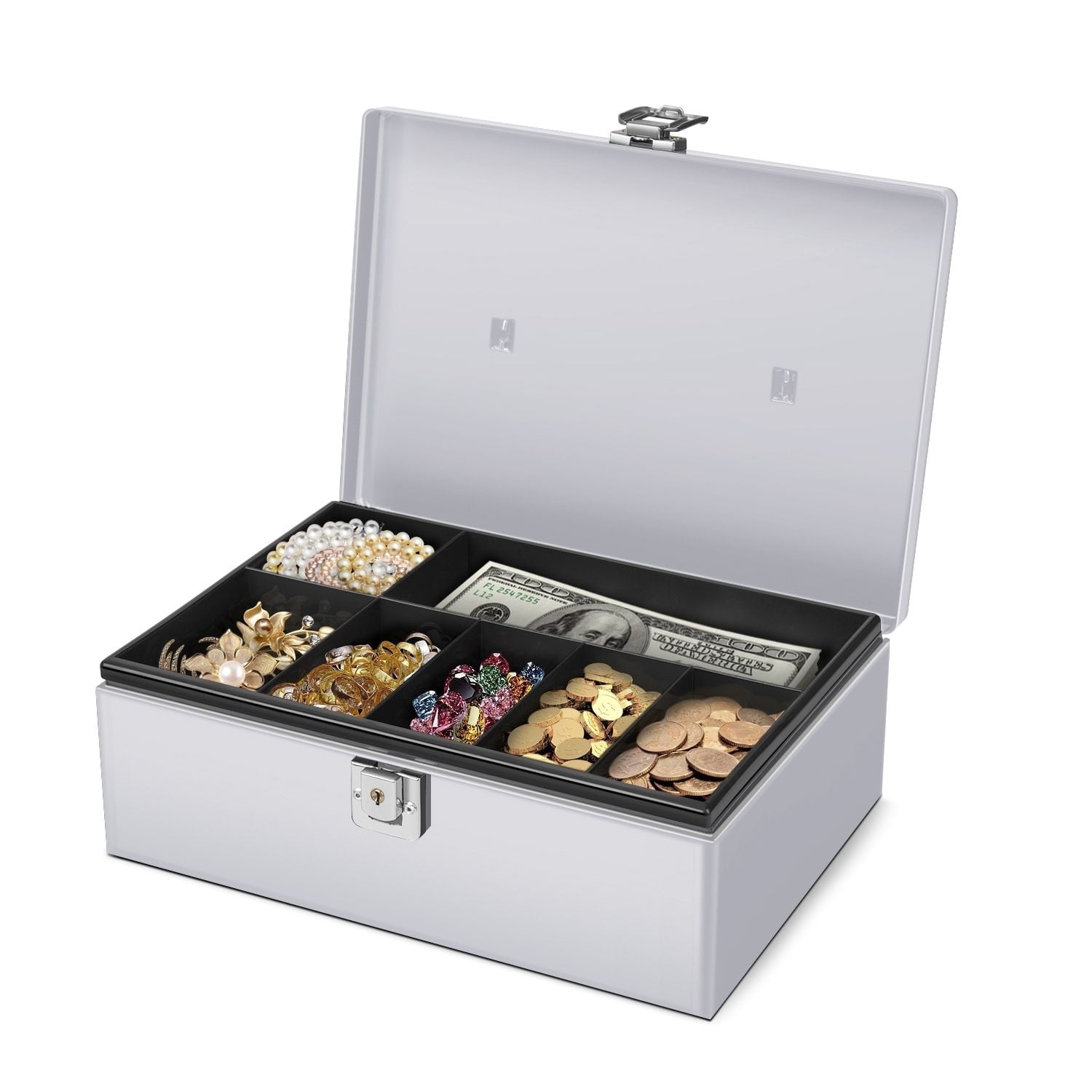 Cash Box with Money Tray and Lock - Metal Money Box for Cash Storage ...