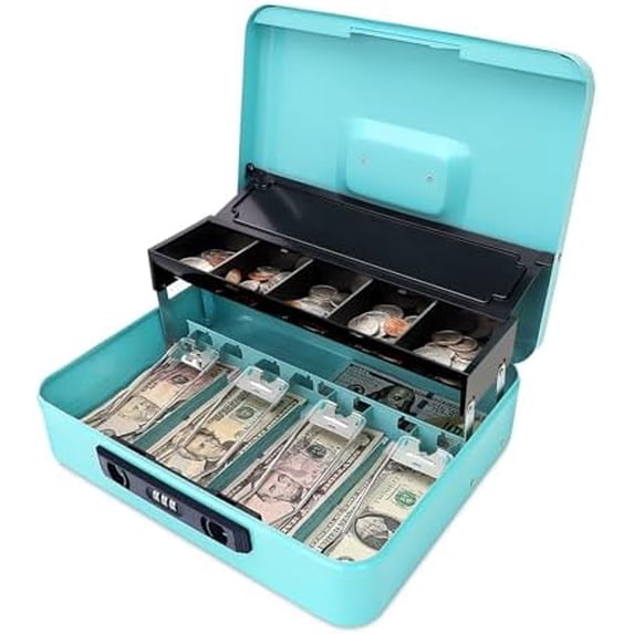 Cash Box with Sliding Coin Lid and Snap Latch Combination Lock ...