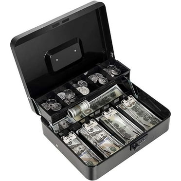 Large Cash Box with Money Tray and Lock, Metal Money Box for Cash, Lock ...