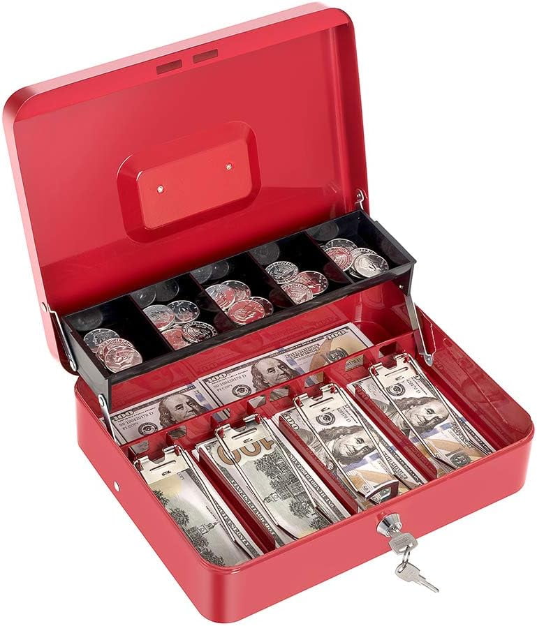 Cash Box with Lock Key and Money Tray - Large Money Box for Cash ...