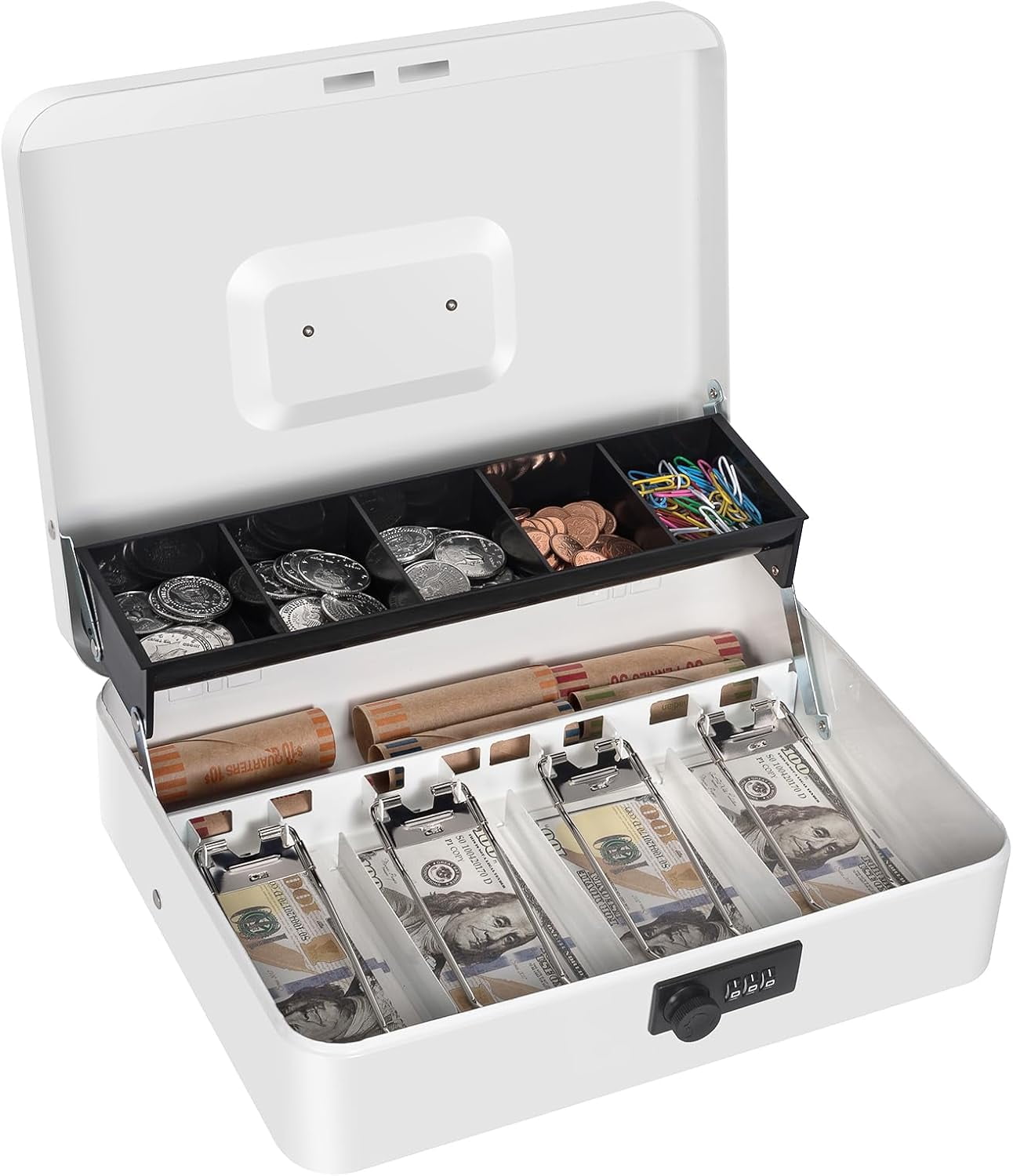 Cash Box with Lock Key and Money Tray - Large Money Box for Cash ...