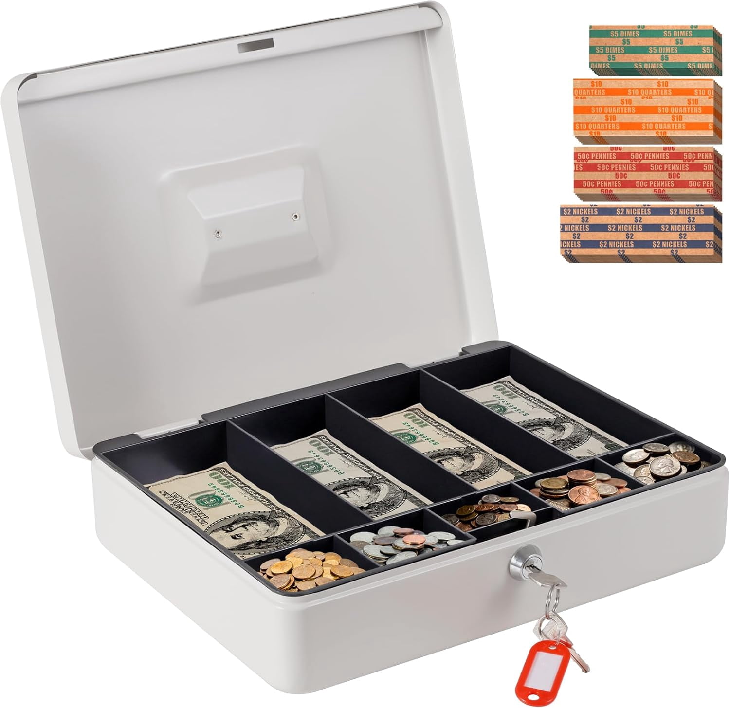 Cash Box with Money Tray and Lock, Metal Locking Cash/Money Saving ...