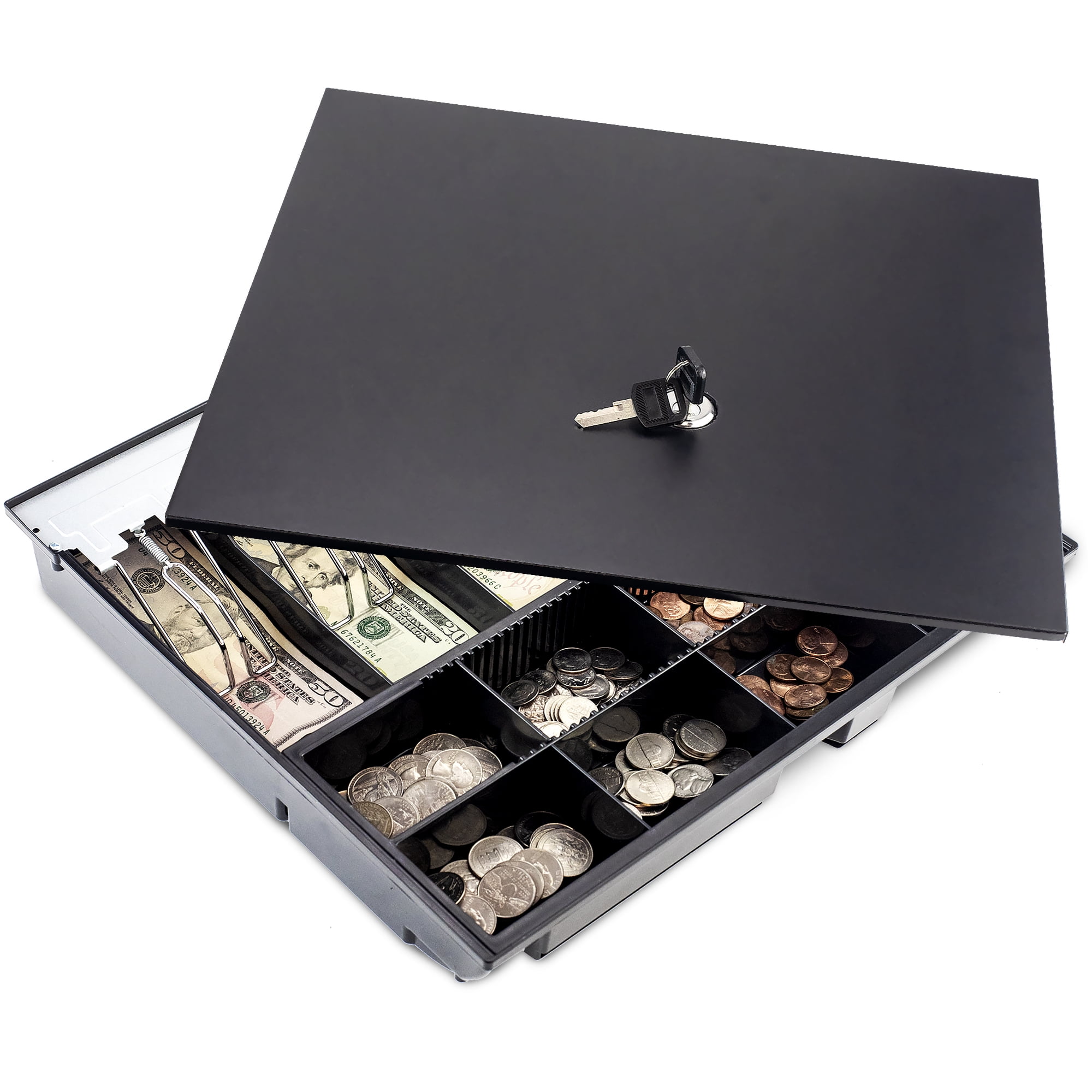 Cash Drawer Tray with Locking Cover - 14.1 x 13 x 2.5 Inch Metal Cash ...