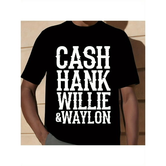 Cash Hank Willie Waylon T-Shirt - Classic Black Cotton Tee with White ...