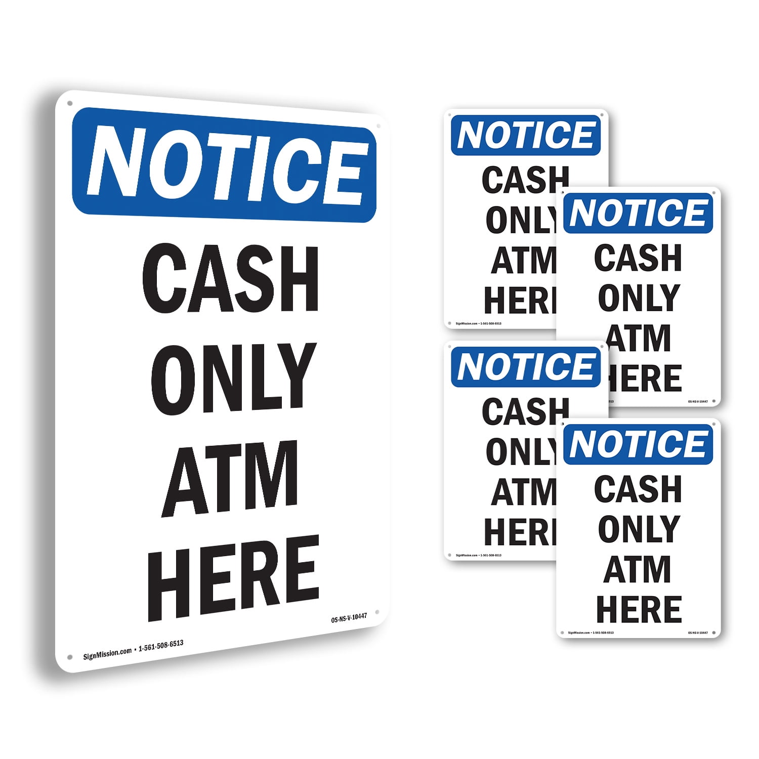 Cash Only ATM Here OSHA Notice Aluminum Sign 10 Inch x 7 Inch - 5 Pack ...