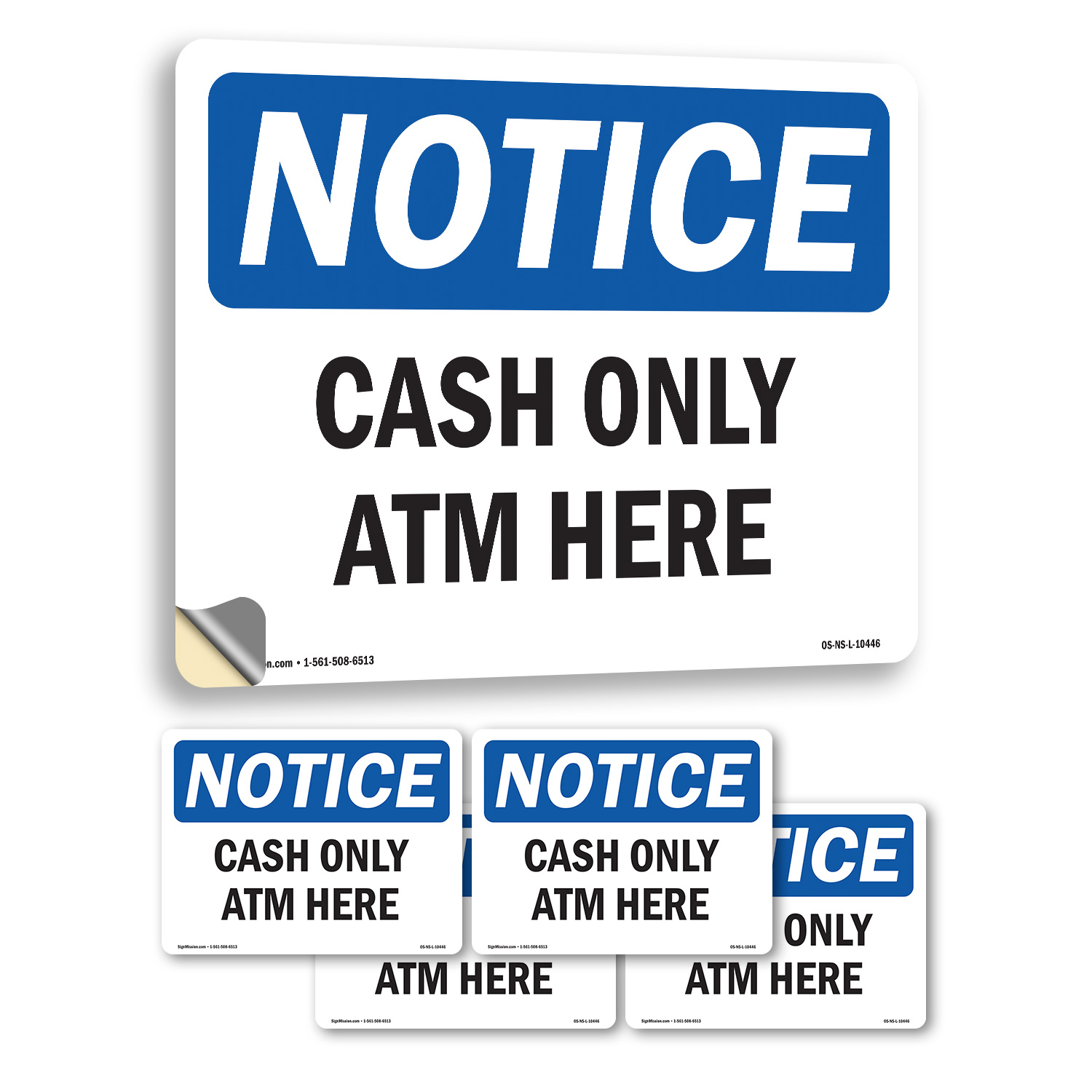 Cash Only ATM Here OSHA Notice Vinyl Decal Label 10 Inch x 7 Inch - 5 ...