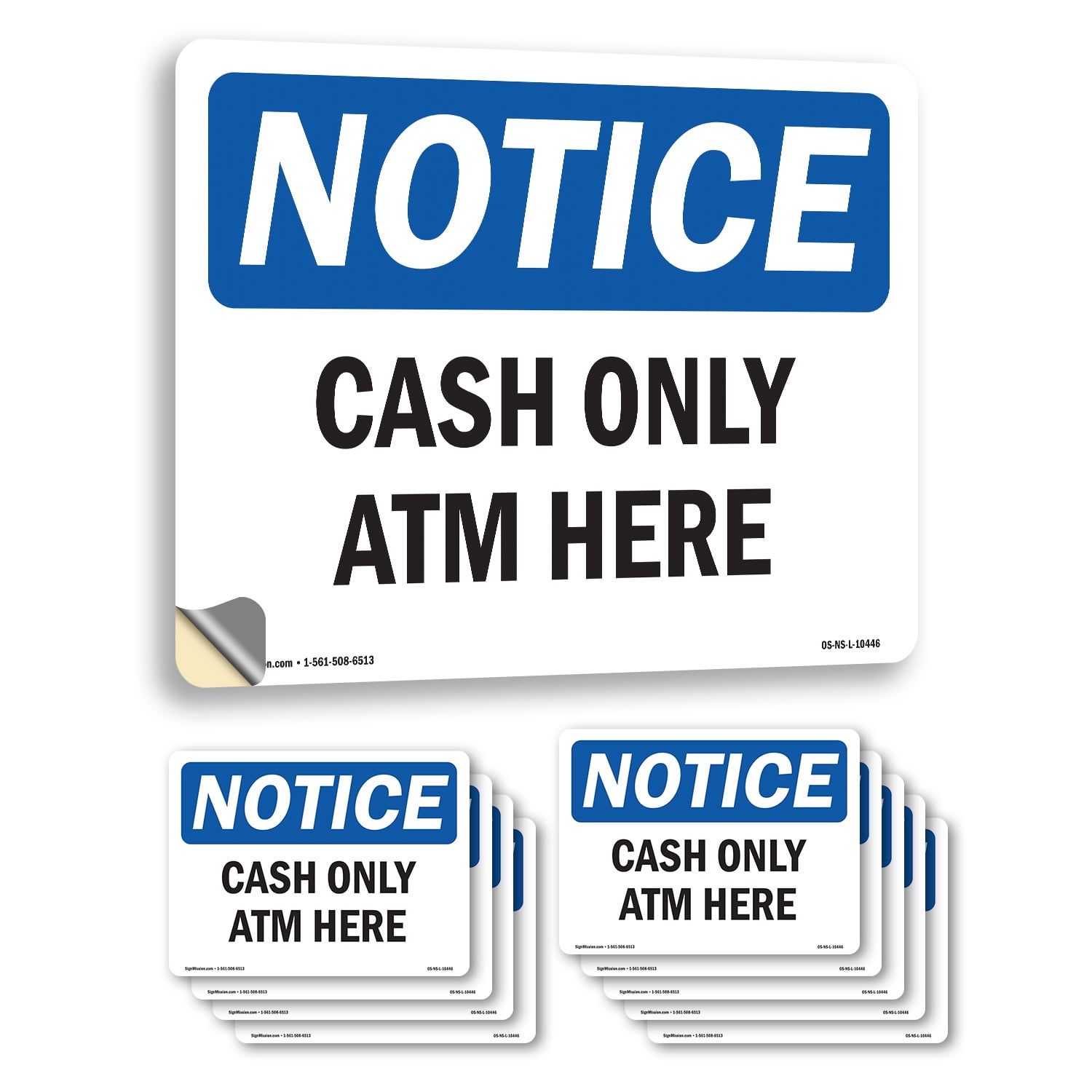 Cash Only ATM Here OSHA Notice Vinyl Decal Label 24 Inch x 18 Inch - 10 ...