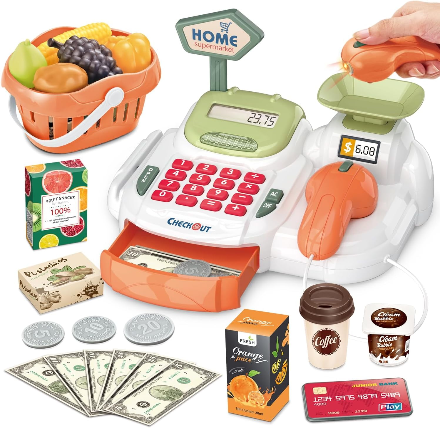 Cash Register 36PCS Supermarket Shop Toys with Electronic Sounds ...