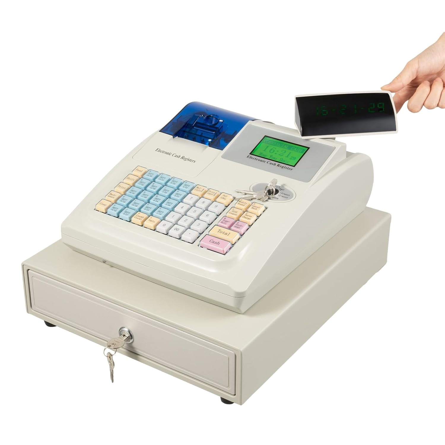 Cash Register,48 Keys Electronic Cash Register with Cash Drawer,4 Bill ...