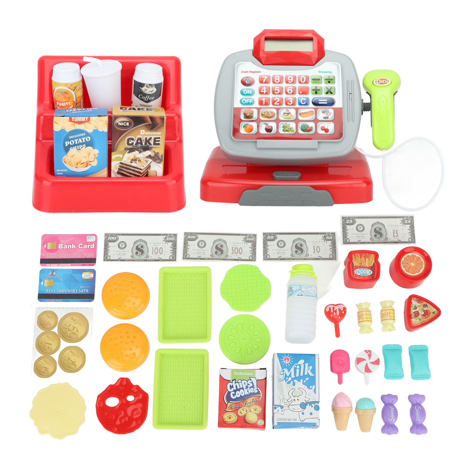 Cash Register Toy Playset Pretend Play Set Touch Screen Calculator Cash ...
