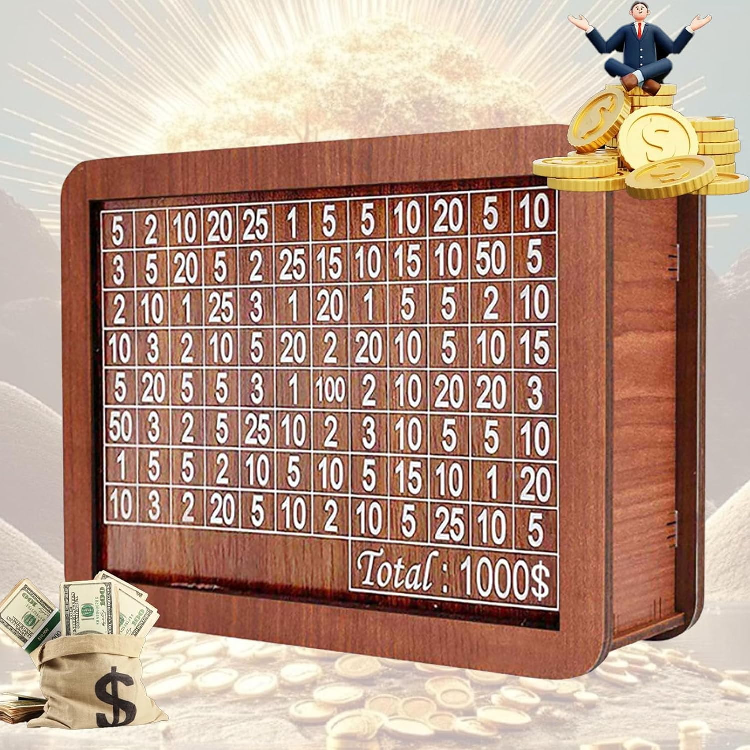 Cash Saver Box, Cash Vault Wooden Savings Box, Wooden Money Saving Box ...