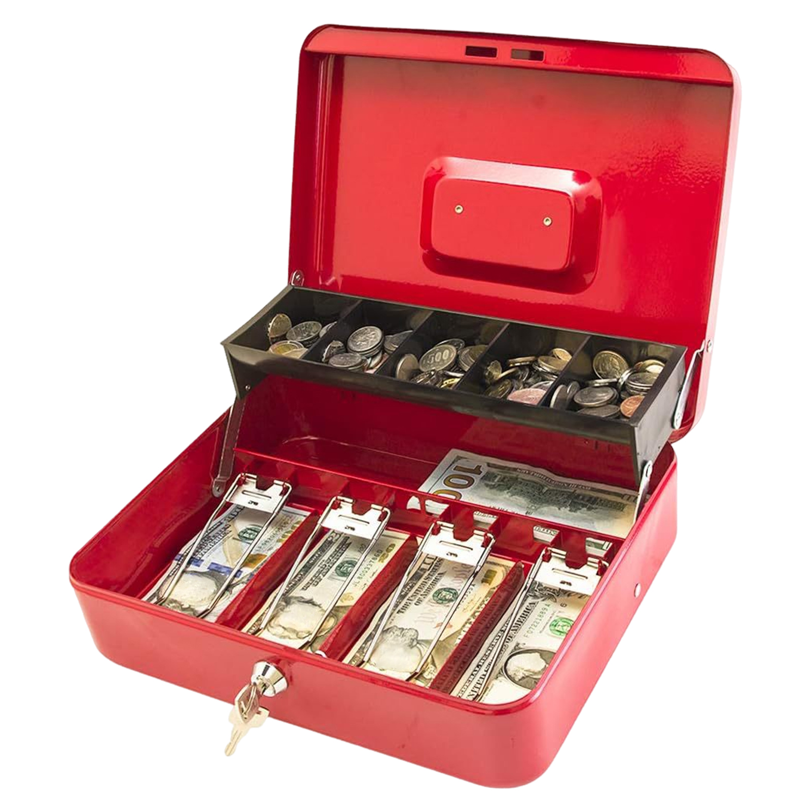 Cash Storage Box with Lock 2 Keys Metal Money Box with Cash Tray Large ...