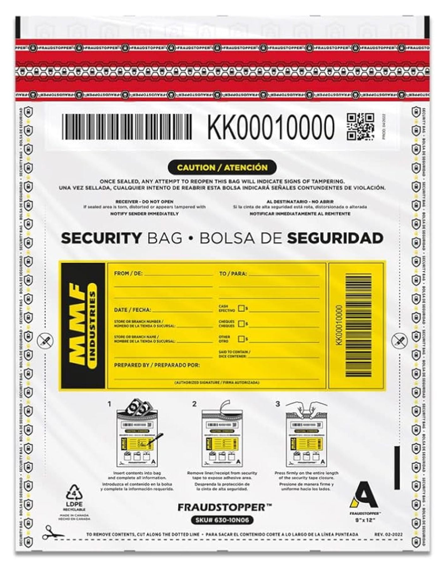 Cash Transmittal Bags | 9W x 12H | Pack of 100 | Alphanumeric Numbering ...