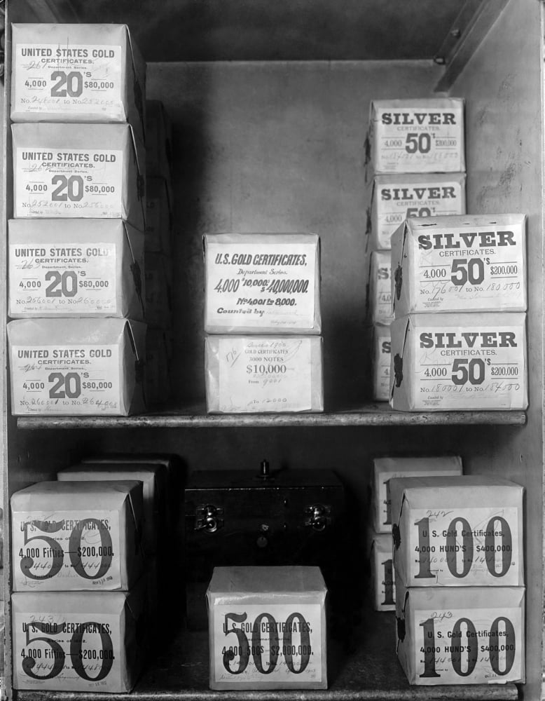 Cash Vault Of The United States Treasury Holds Packages Of Gold And ...