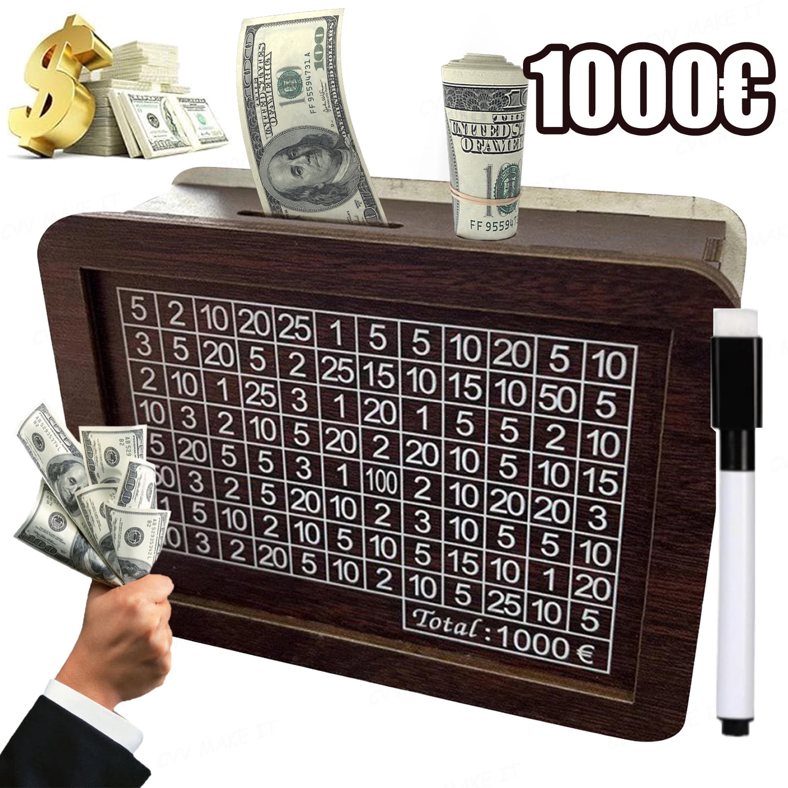 Cash Vault Wooden Savings Box 10000 2026 New 10000 Savings Challenge ...