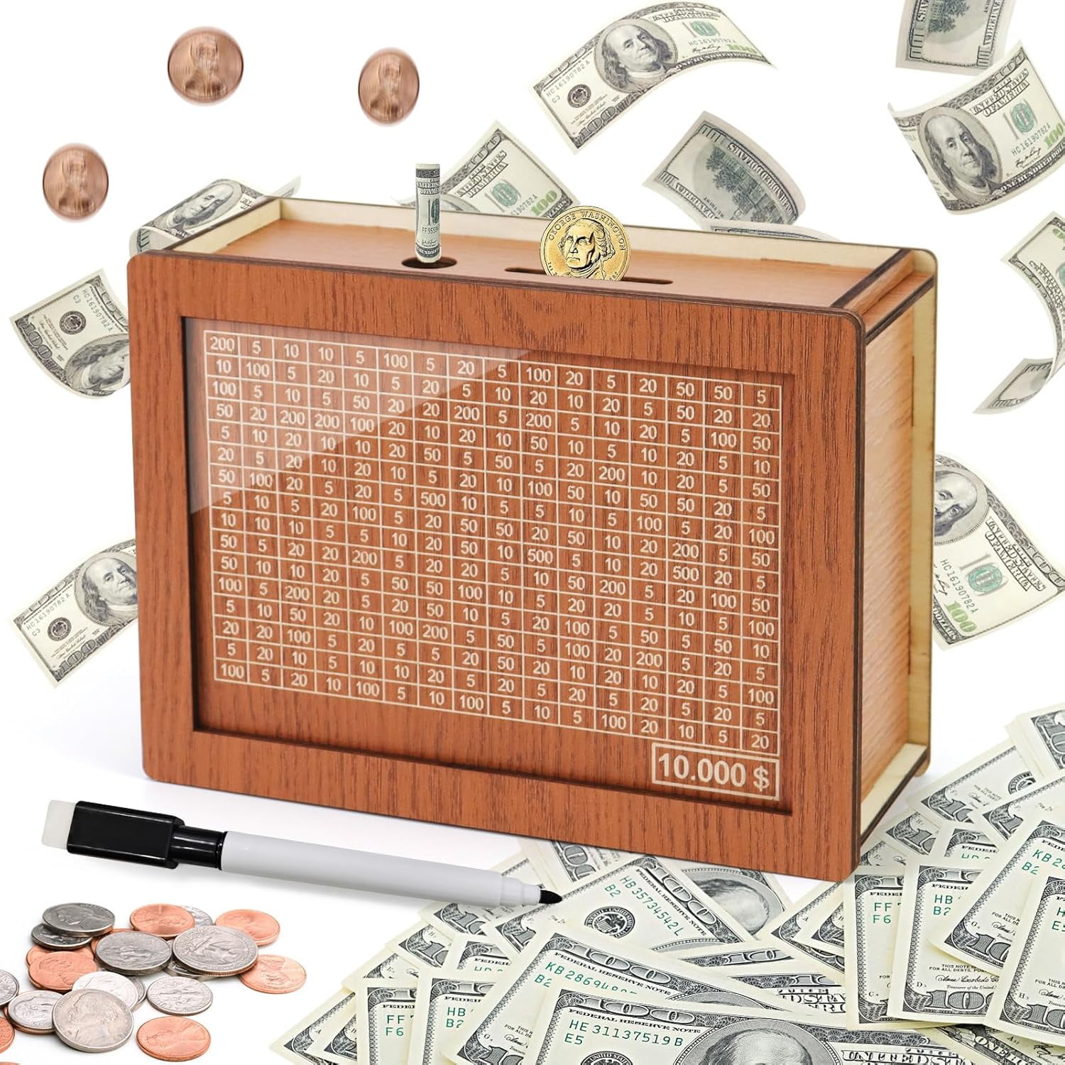 Cash Vault Wooden Savings Box 10000, Cash Vault Savings Challenge Box ...