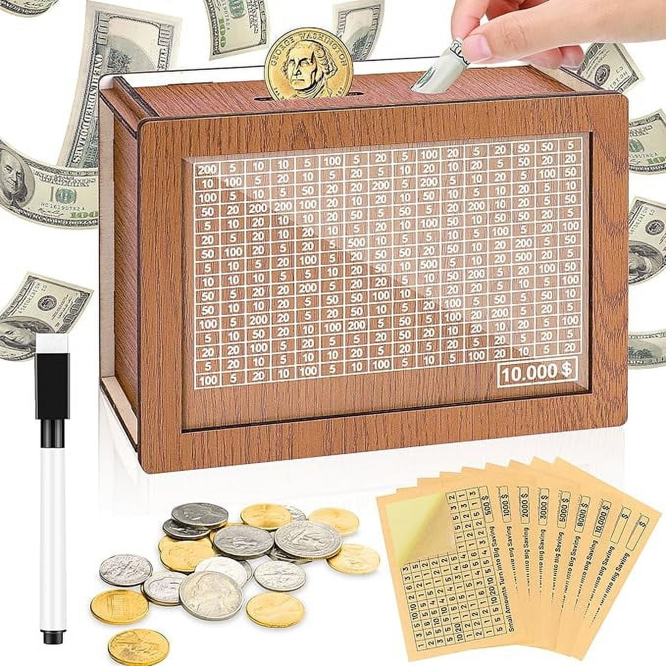 Cash Vault Wooden Savings Box,10000 Savings Challenge Box Wooden Cash ...